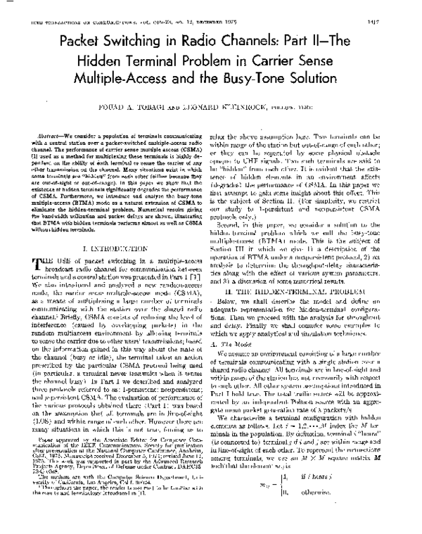 (PDF) Packet Switching in Radio Channels: Part II--The Hidden Terminal ...