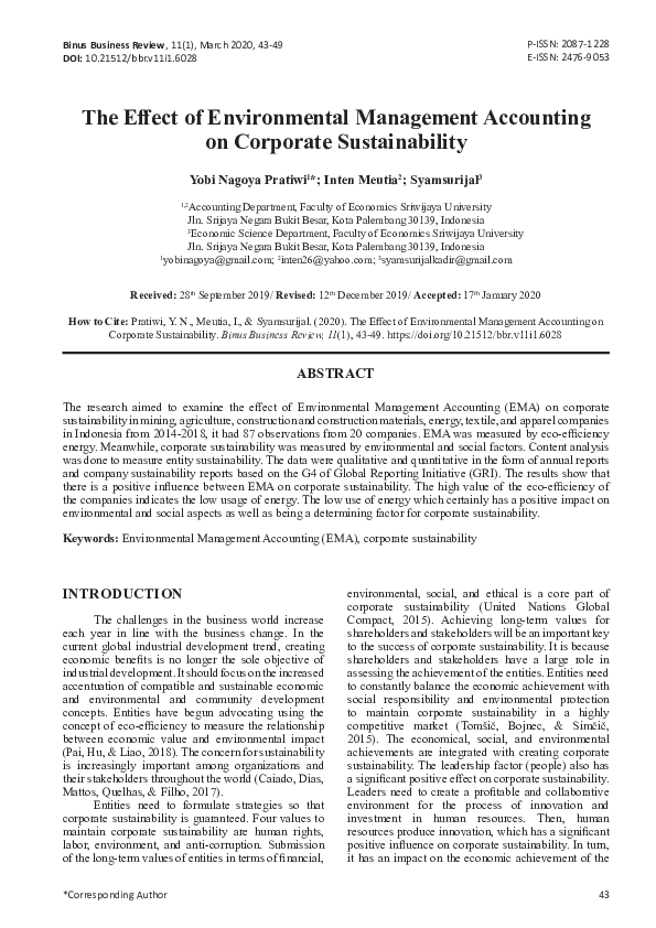 (PDF) The Effect of Environmental Management Accounting on Corporate ...