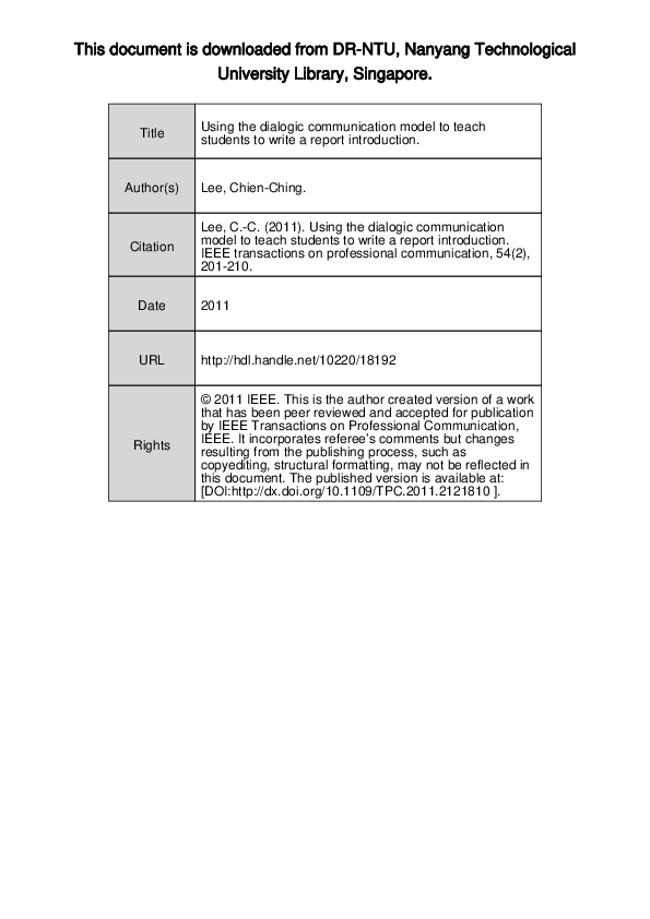 (PDF) Using the Dialogic Communication Model to Teach Students to Write a Report Introduction ...