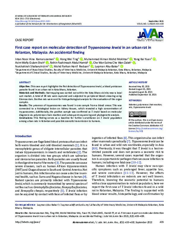 (PDF) First case report on molecular detection of Trypanosoma lewisi in ...