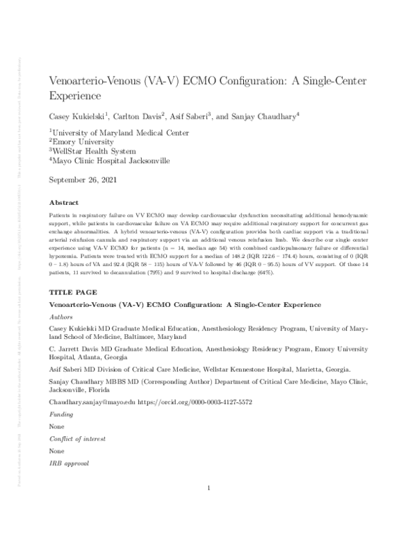 (PDF) Venoarterio-Venous (VA-V) ECMO Configuration: A Single-Center ...
