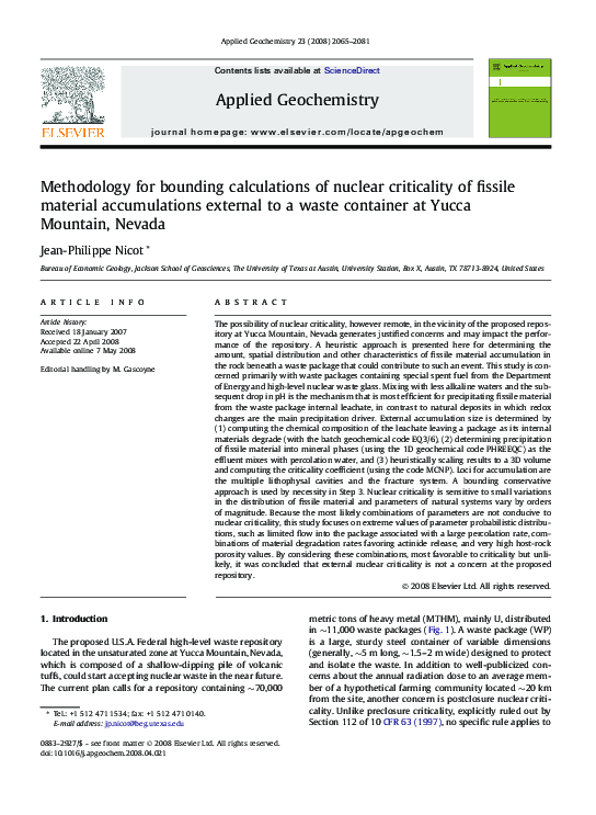 (PDF) Methodology for bounding calculations of nuclear criticality of ...