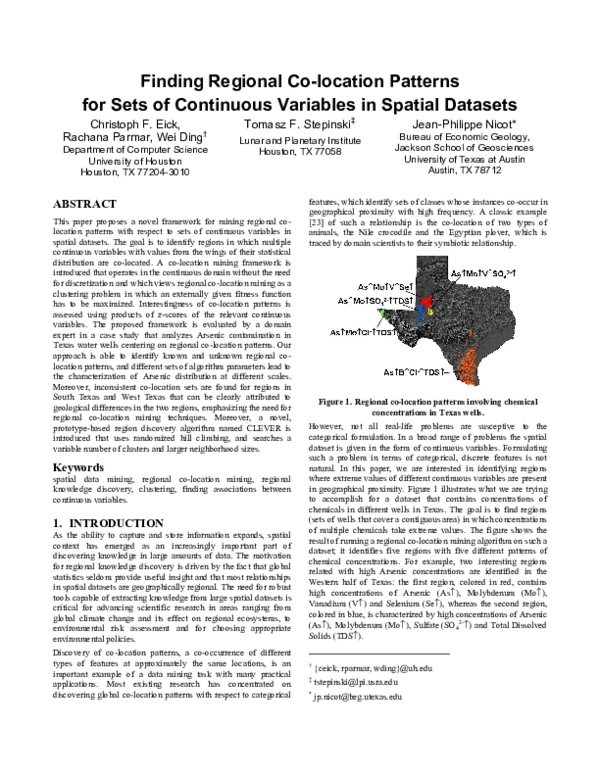 Pdf Finding Regional Co Location Patterns For Sets Of Continuous Variables In Spatial Datasets 
