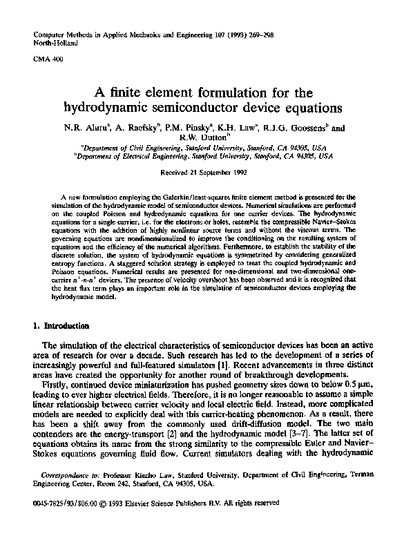 Pdf A Finite Element Formulation For The Hydrodynamic Semiconductor