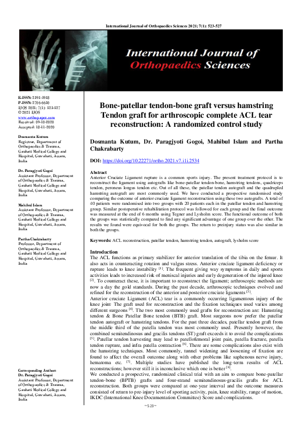 (PDF) Bone-patellar tendon-bone graft versus hamstring Tendon graft for arthroscopic complete ...