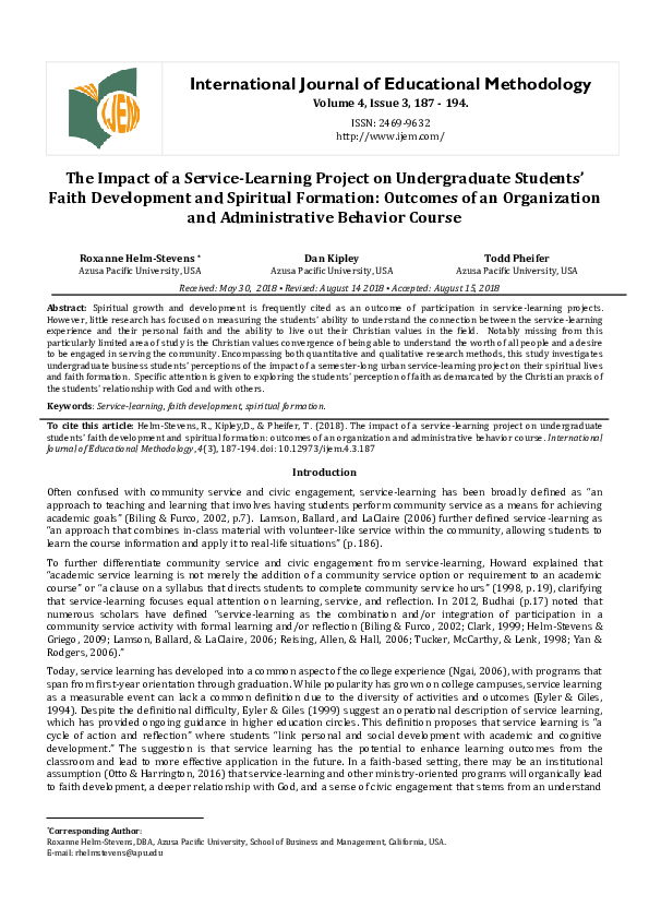 (PDF) The Impact of A Service-Learning Project on Undergraduate ...