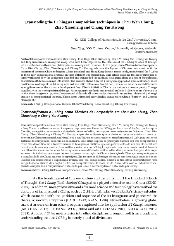 (PDF) Transcoding the I Ching as Composition Techniques in Chou Wen Chung, Zhao Xiaosheng and ...