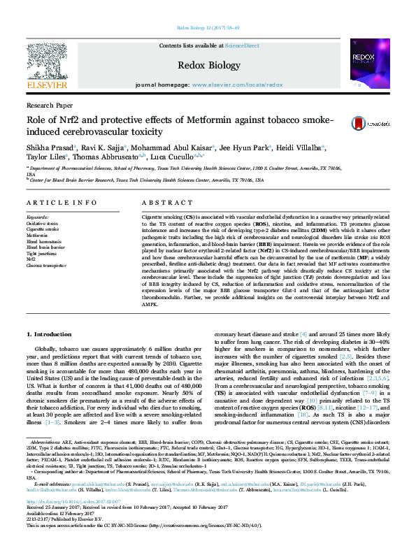 (PDF) Role of Nrf2 and protective effects of Metformin against tobacco ...