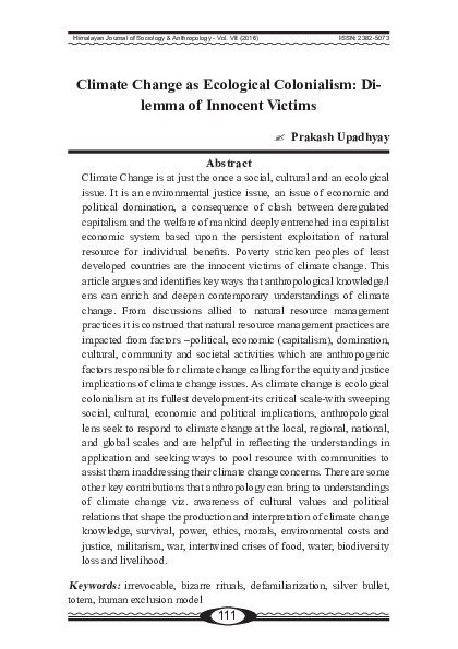(PDF) Climate Change as Ecological Colonialism: Dilemma of Innocent Victims