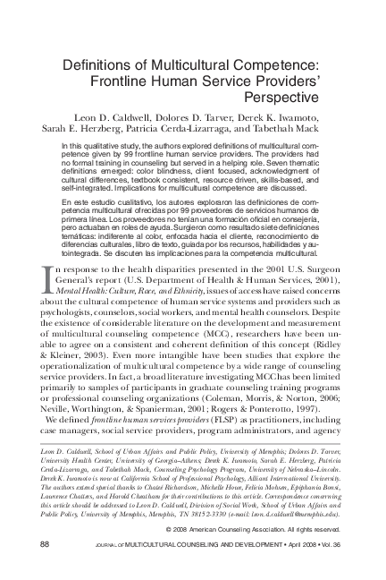 (PDF) Definitions of Multicultural Competence: Frontline Human Service ...