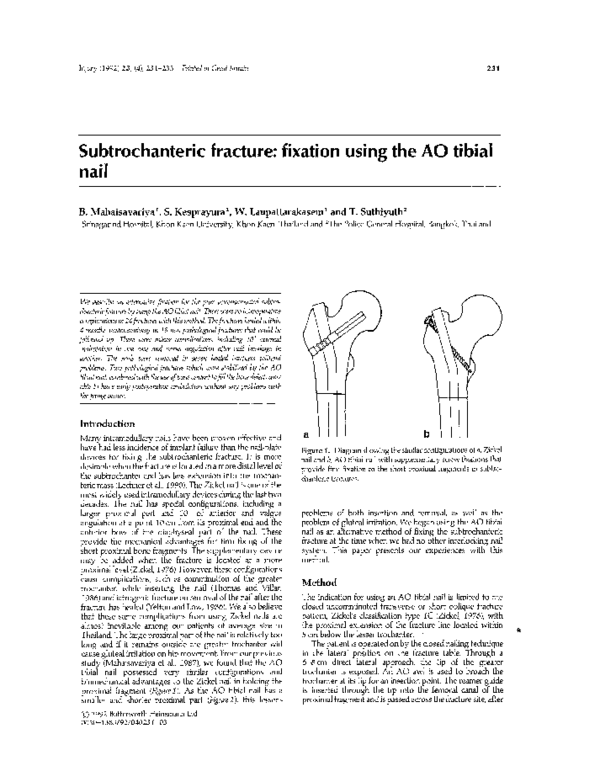 (PDF) Subtrochanteric fracture: fixation using the AO tibial nail