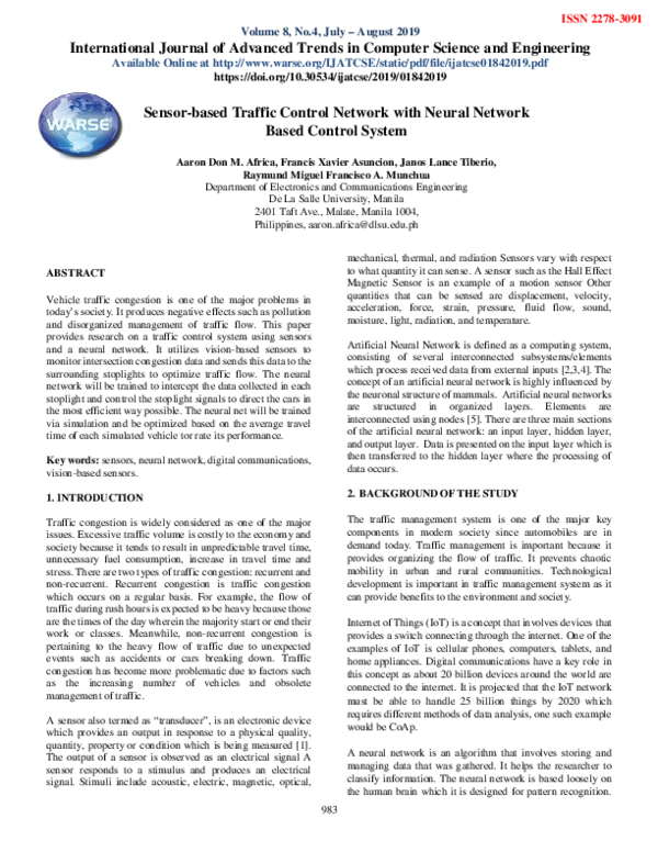 Pdf Sensor Based Traffic Control Network With Neural Network Based