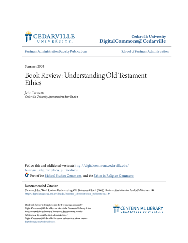 (PDF) Book review: Understanding Old Testament Ethics: Approaches and ...