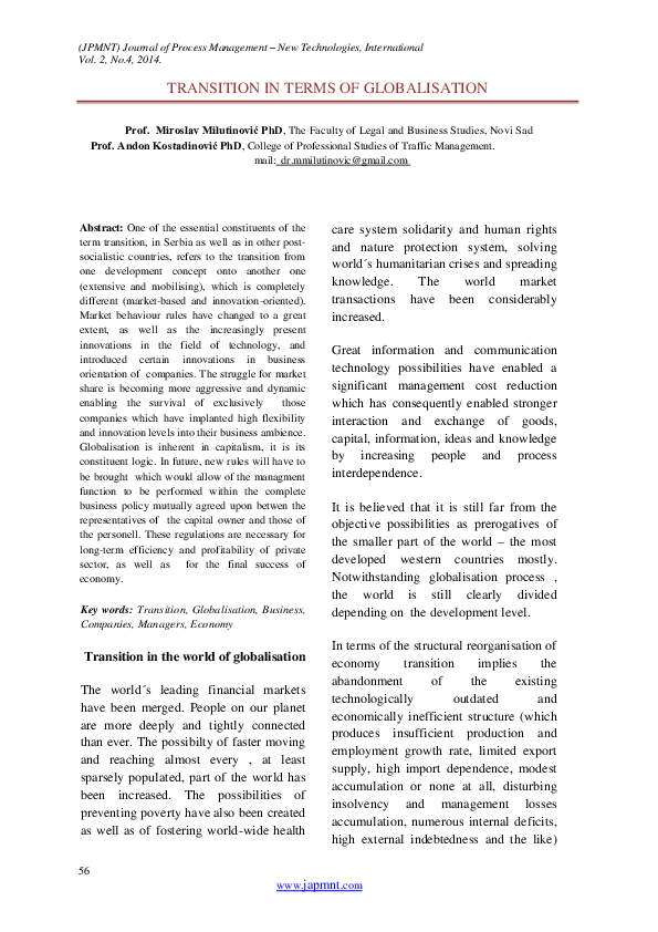 (PDF) Transition in Terms of Globalisation