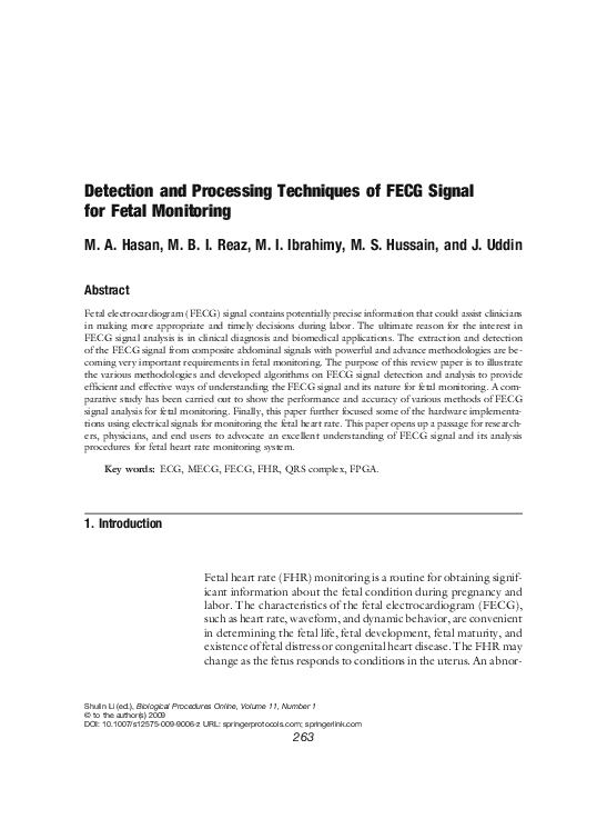 (PDF) Detection and Processing Techniques of FECG Signal for Fetal ...