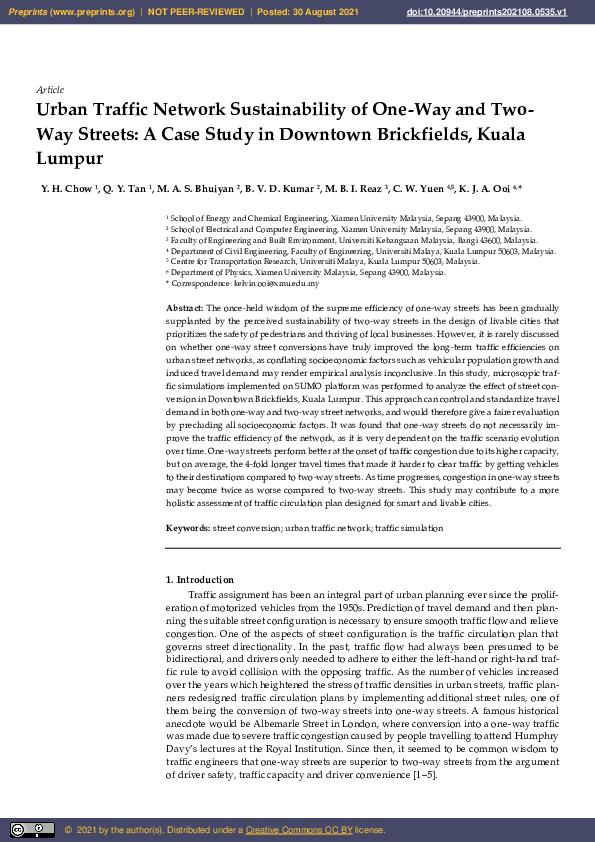 (PDF) Urban Traffic Network Sustainability of One-Way and Two-Way ...