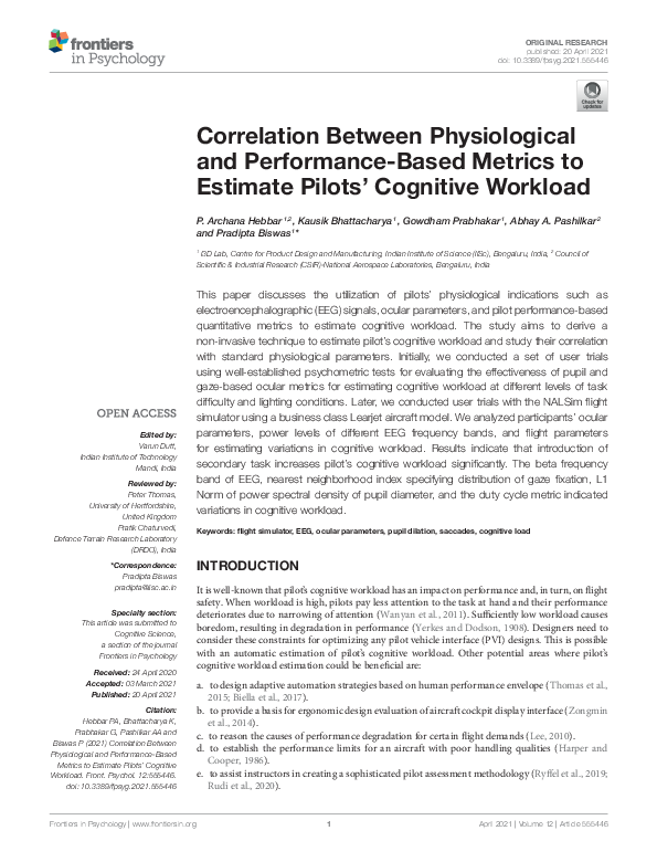 (PDF) Correlation Between Physiological and Performance-Based Metrics to Estimate Pilots ...