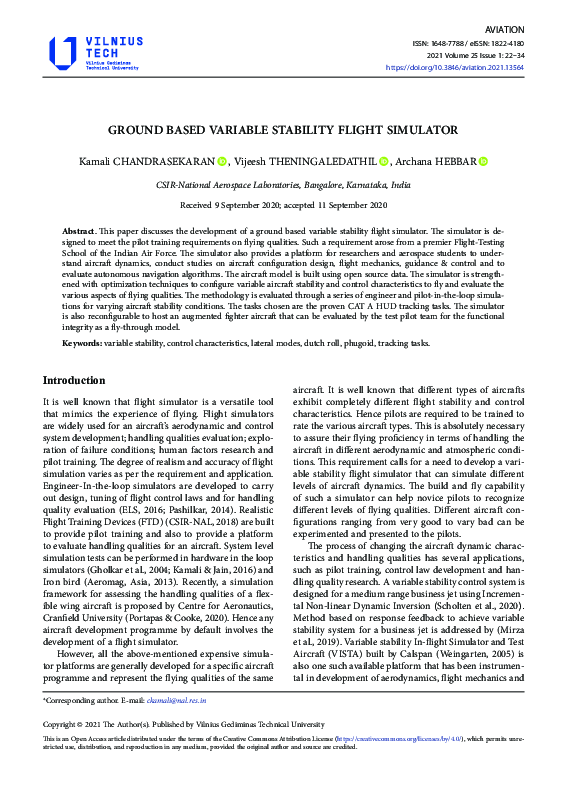 (PDF) Ground Based Variable Stability Flight Simulator