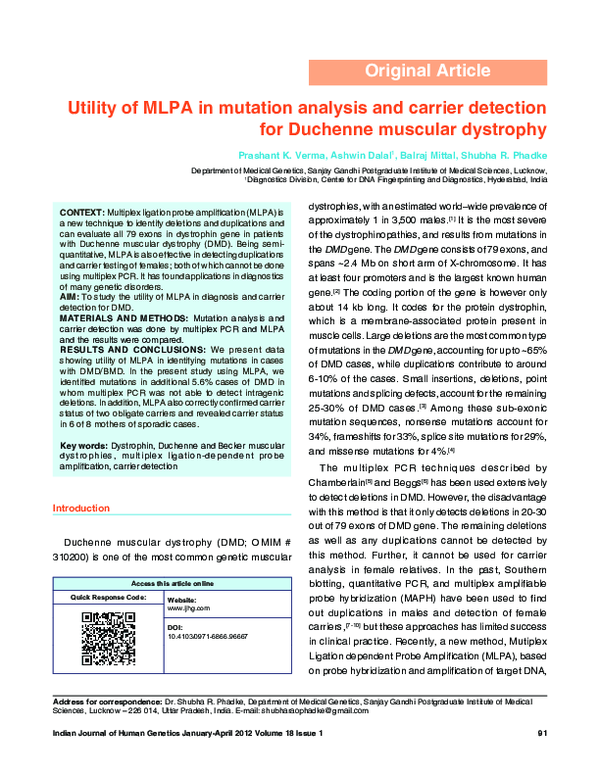 (PDF) Utility of MLPA in mutation analysis and carrier detection for Duchenne muscular dystrophy ...