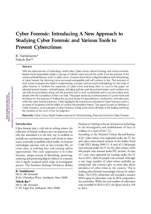 (PDF) Cyber Forensic: Introducing A New Approach to Studying Cyber Forensic and Various Tools to ...