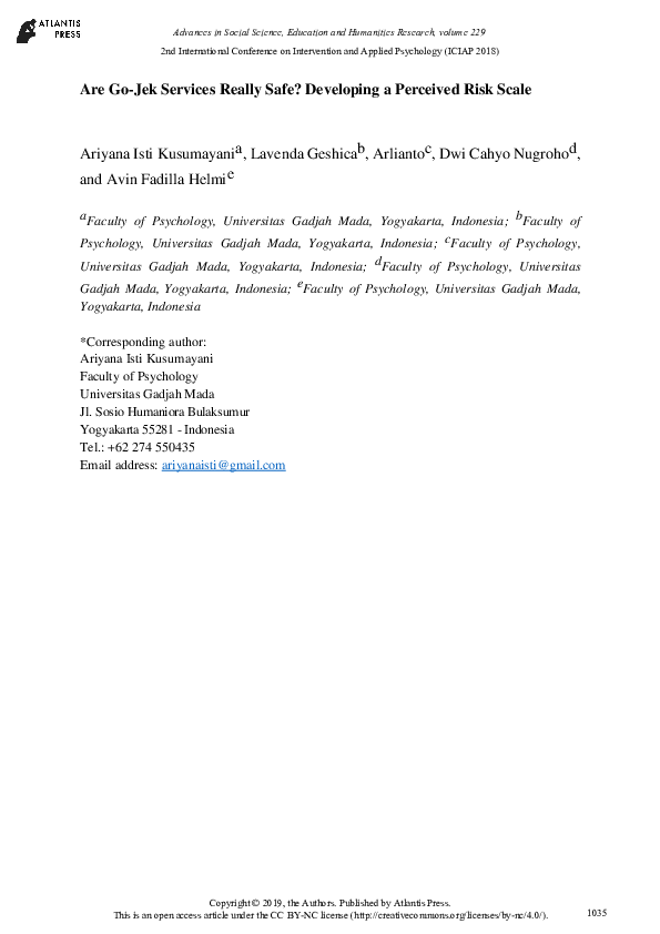 (PDF) Are Go-Jek Services Really Safe? Developing a Perceived Risk Scale