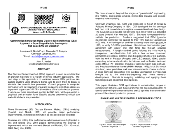 Pdf Comminution Simulation Using Discrete Element Method Dem Approach From Single