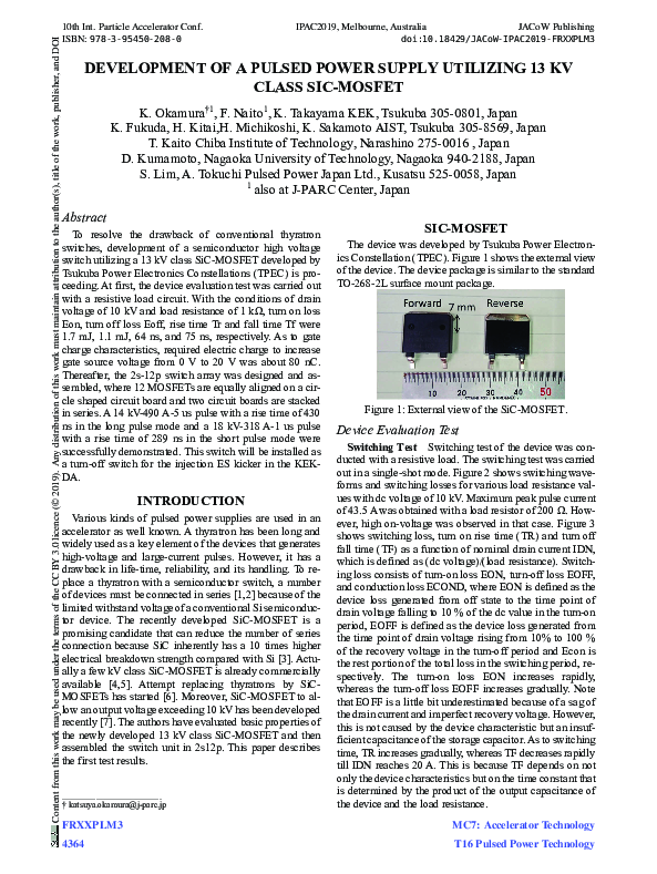 (PDF) Development of a Pulsed Power Supply Utilizing 13 kV Class SiC-MOSFET