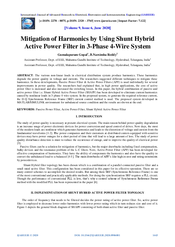 (PDF) Mitigation of Harmonics by Using Shunt Hybrid Active Power Filter in 3-Phase 4-Wire System