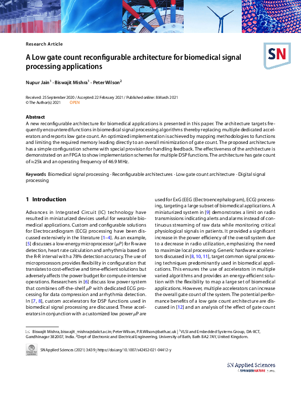 Pdf A Low Gate Count Reconfigurable Architecture For Biomedical Signal Processing Applications