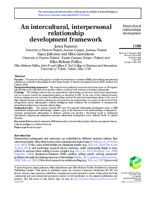 (PDF) An intercultural, interpersonal relationship development framework
