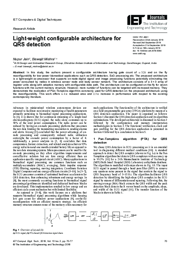 (PDF) A Light-Weight Configurable Architecture for QRS Detection | Biswajit Mishra - Academia.edu