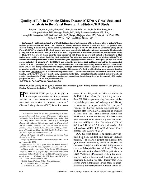 (PDF) Quality of life in Chronic Kidney Disease (CKD): A cross ...
