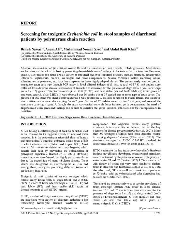 (PDF) Screening for toxigenic Escherichia coli in stool samples of ...