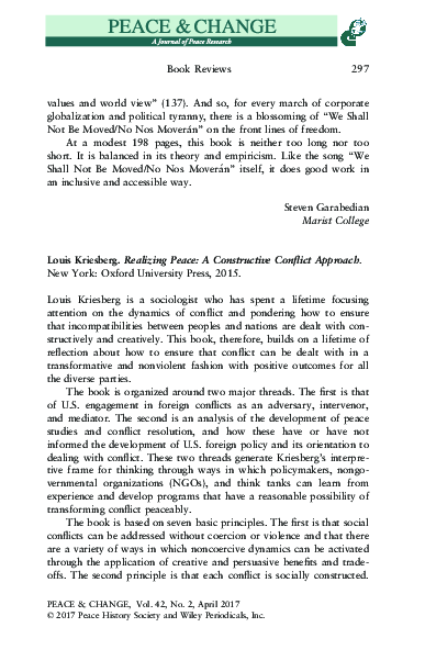(PDF) Louis Kriesberg, Realizing Peace: A Constructive Conflict Approach