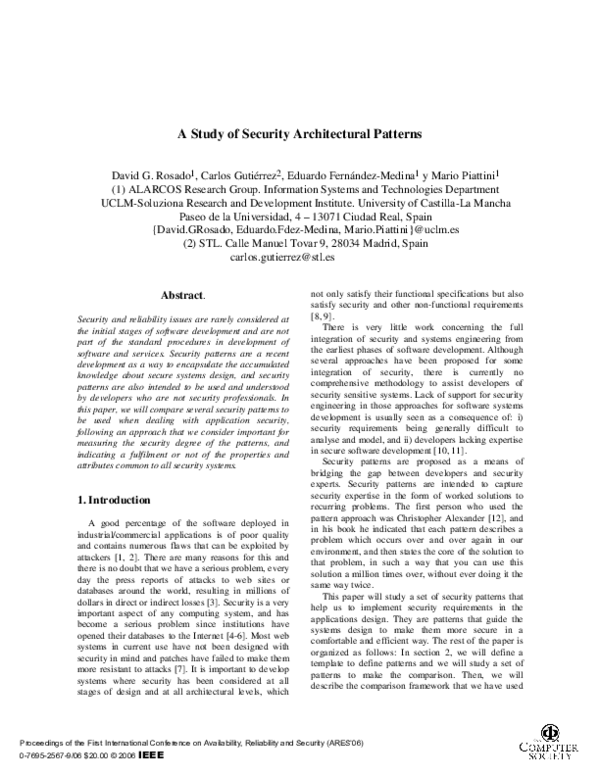 (PDF) A study of security architectural patterns