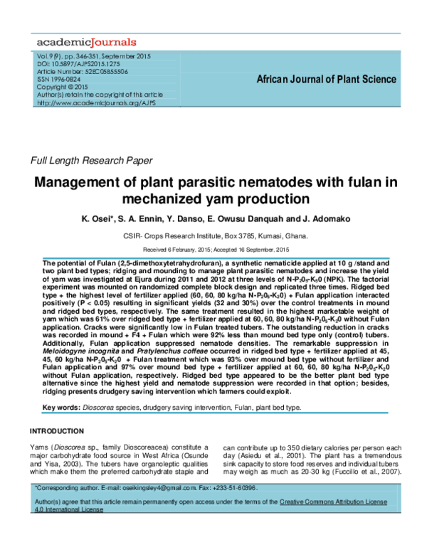 (PDF) Management of plant parasitic nematodes with fulan in mechanized ...