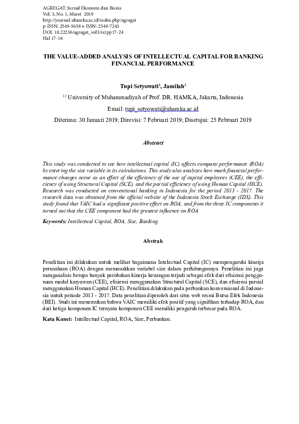 (PDF) The Value-Added Analysis of Intellectual Capital for Banking Financial Performance