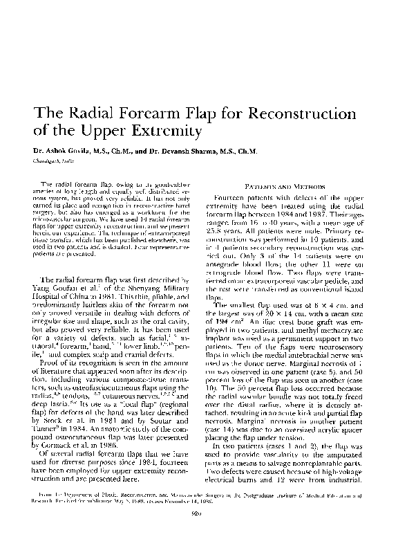 (PDF) The Radial Forearm Flap for Reconstruction of the Upper Extremity