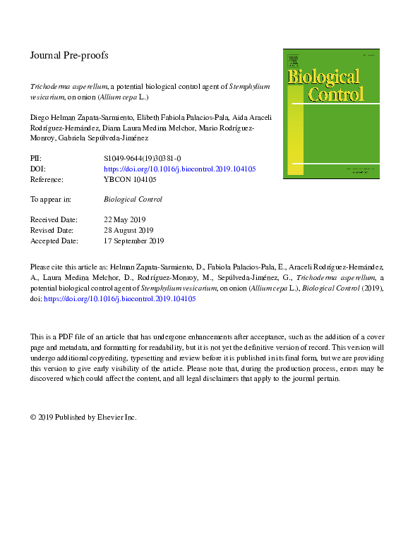 (PDF) Trichoderma asperellum, a potential biological control agent of ...