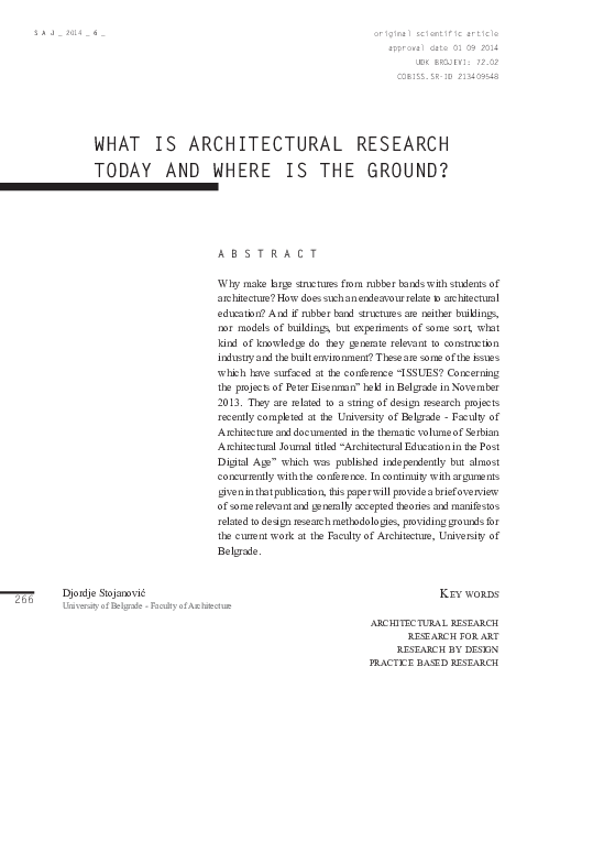 (PDF) What is architectural research today and where is the ground?