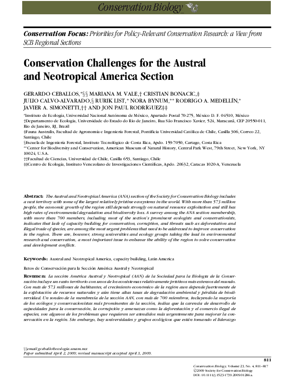 (PDF) Conservation Challenges for the Austral and Neotropical America ...