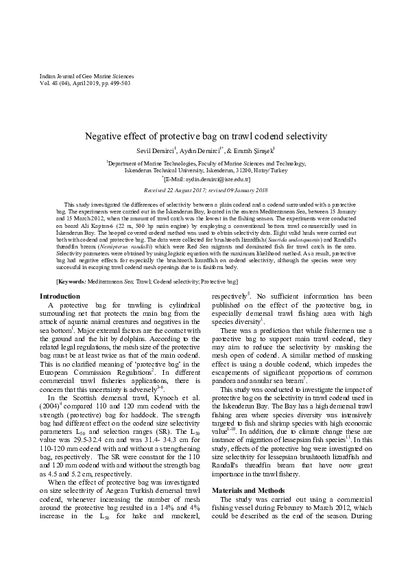 (PDF) Negative effect of protective bag on trawl codend selectivity
