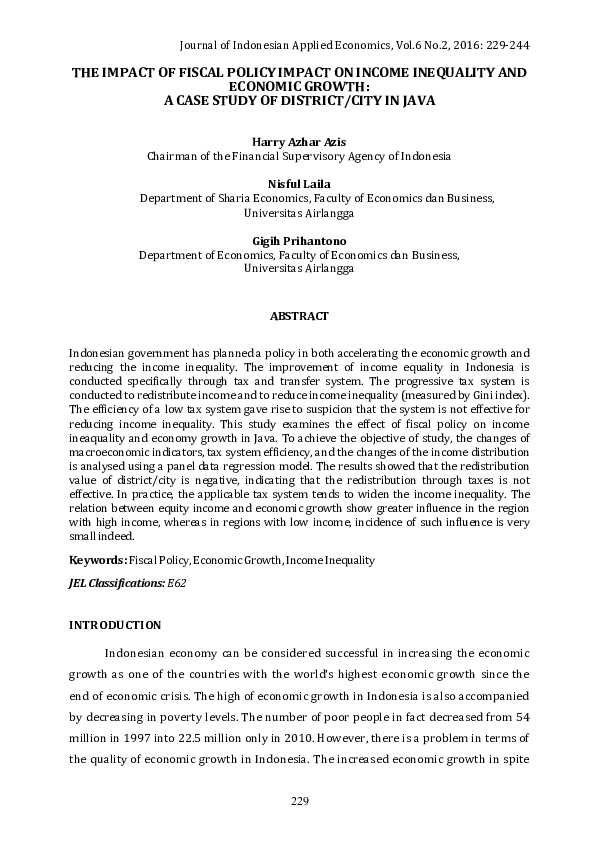 (PDF) The Impact of Fiscal Policy Impact on Income Inequality and ...