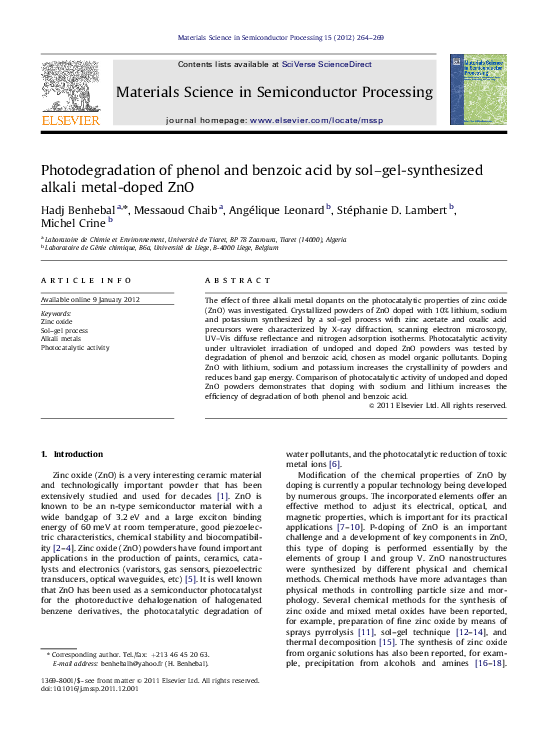 (PDF) Photodegradation of phenol and benzoic acid by sol–gel ...