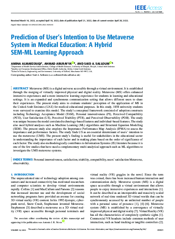 (PDF) Prediction of User’s Intention to Use Metaverse System in Medical ...