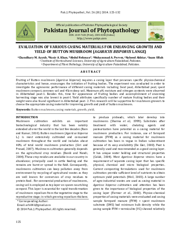 (PDF) Evaluation of Various Casing Materials for Enhancing Growth and Yield of Button Mushroom ...