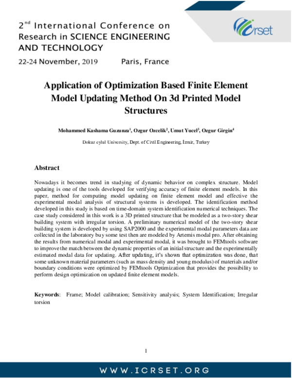 (PDF) Application of Optimization Based Finite Element Model Updating ...