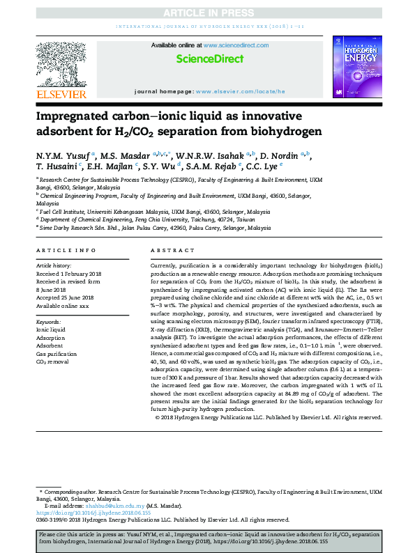 (PDF) Impregnated carbon–ionic liquid as innovative adsorbent for H2/CO2 separation from biohydrogen