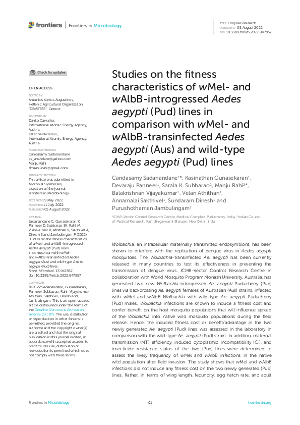 (PDF) Studies on the fitness characteristics of wMel- and wAlbB ...
