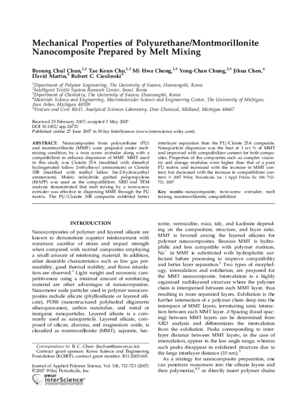 (PDF) Polyurethane/Montmorillonite Nanocomposite Properties